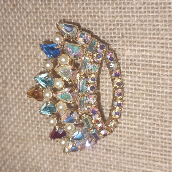 B David | Jewelry | Multicolorab Crystalsfaux Pearl Silver Tone Crown ...